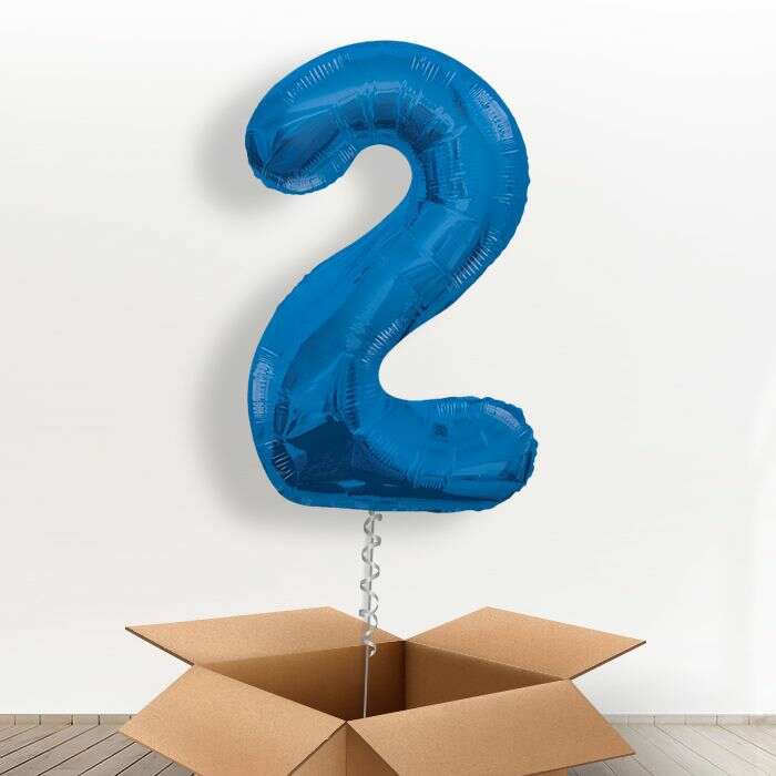 Big Blue Number 2 Balloon Inflated Number in a Box | Buy Now