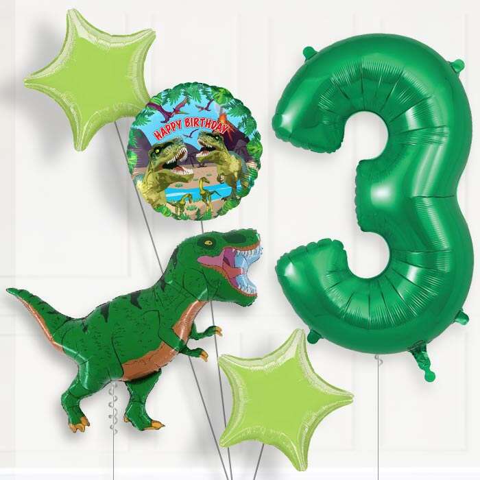 Green T Rex Helium Balloon Package 3rd Birthday | Buy Now